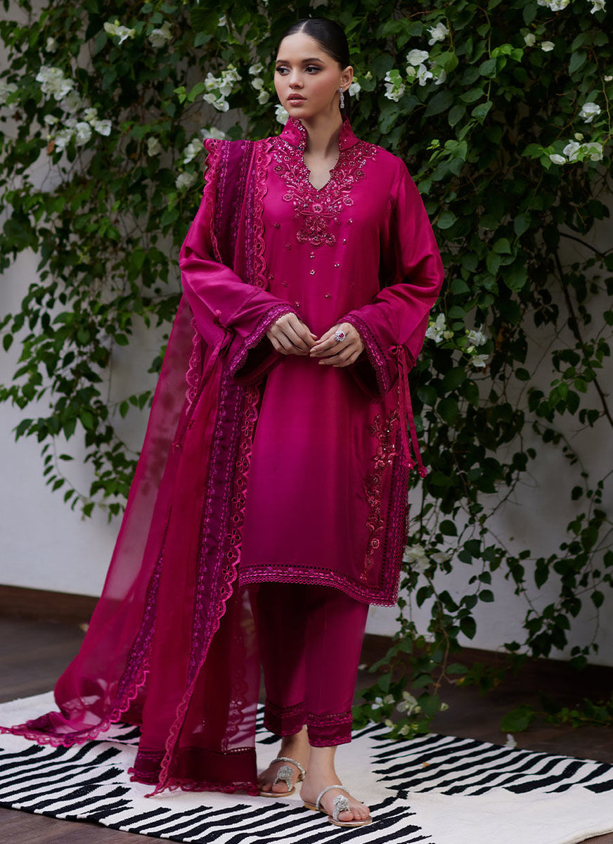 YELIZA RASPBERRY OMBRE RAW SILK SHIRT AND DUPATTA - Tara Luxe II by Fa ...